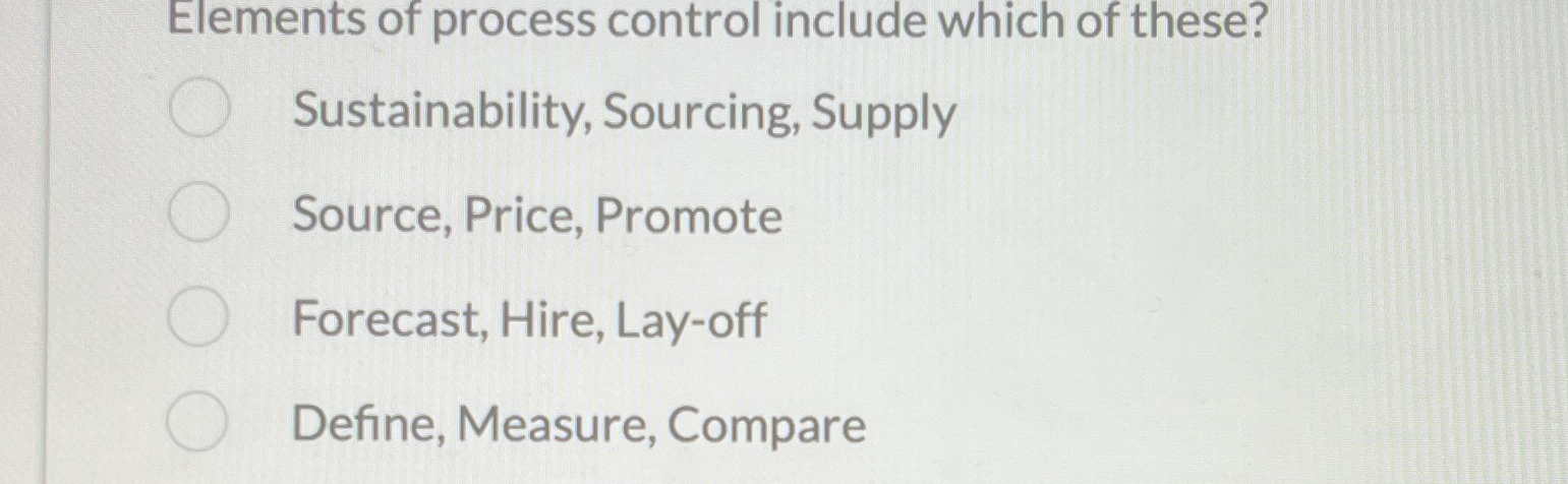 Solved Elements of process control include which of | Chegg.com