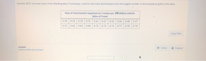 Solved Find the 10% trimmed mean of the following data. If | Chegg.com