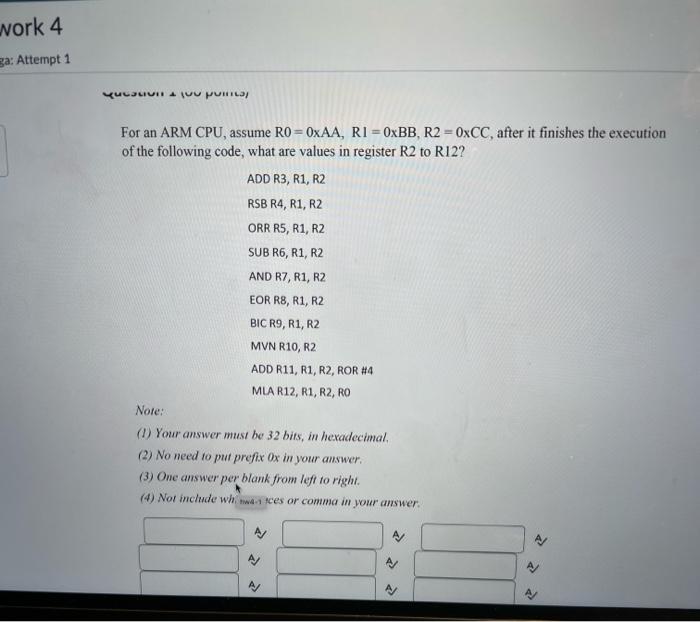 Solved For an ARM CPU, answer the following questions: (1) | Chegg.com