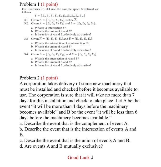 Solved Problem 1 (1 point) For Exercises 3.1-3.4 use the | Chegg.com