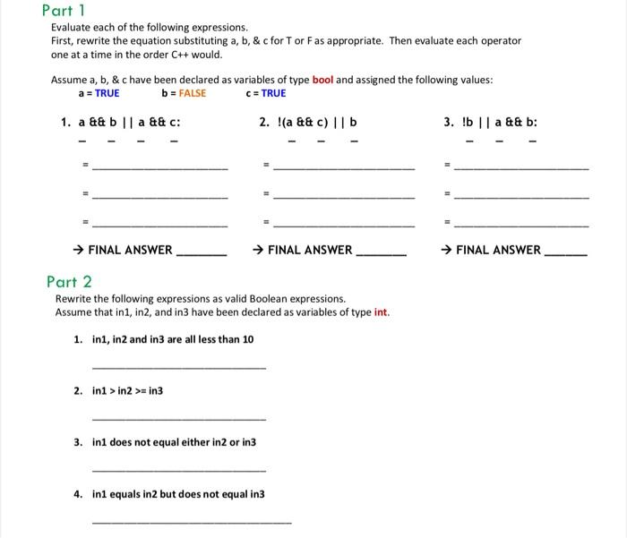 Solved Part 1 Evaluate each of the following expressions. | Chegg.com