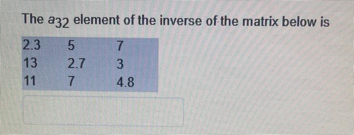 Solved The a32 element of the inverse of the matrix below | Chegg.com