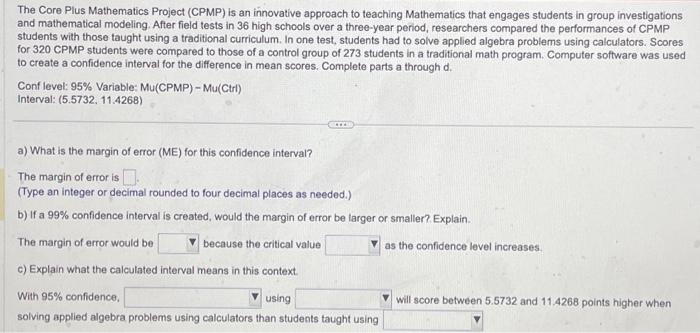 Solved The Core Plus Mathematics Project (CPMP) is an | Chegg.com