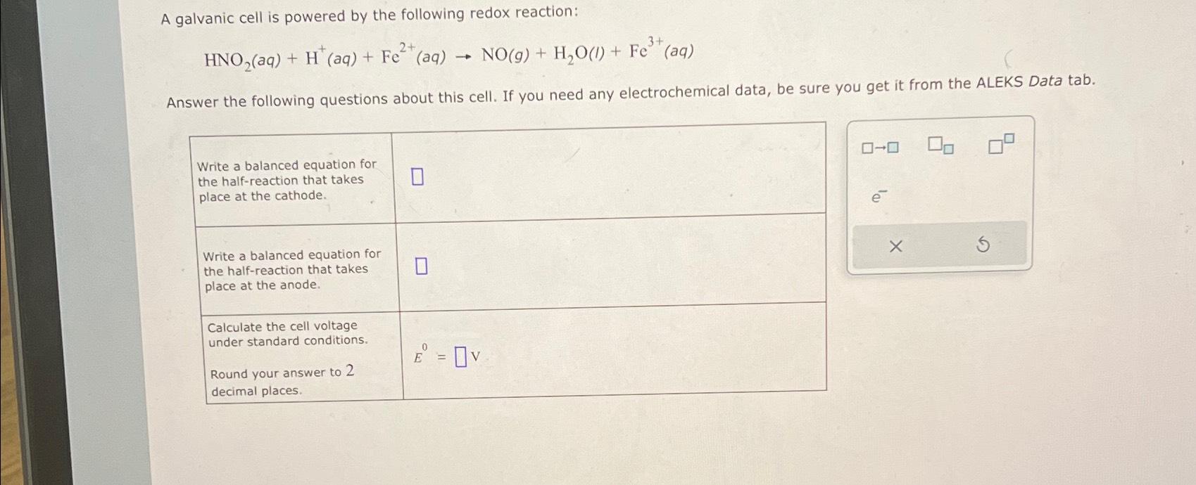 Solved A galvanic cell is powered by the following redox | Chegg.com