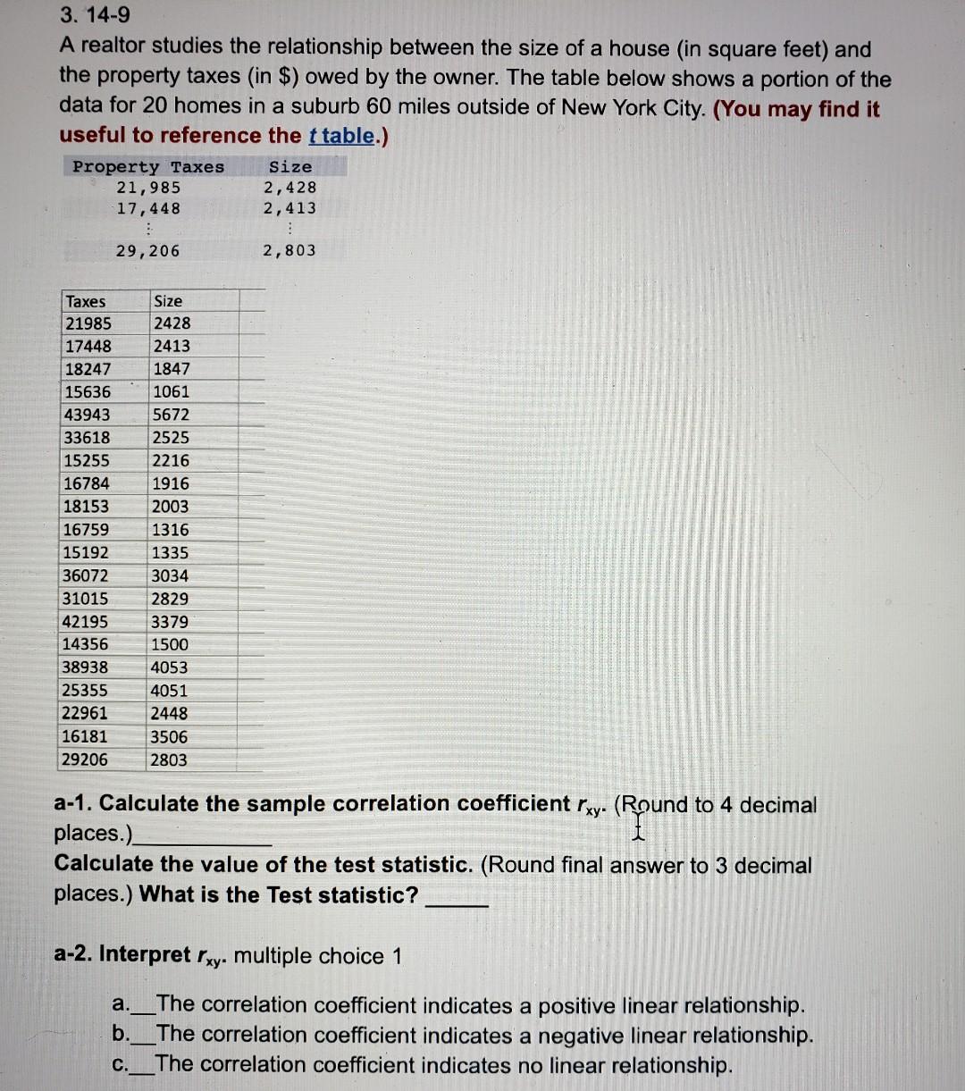 Solved 3. 14-9 A realtor studies the relationship between | Chegg.com