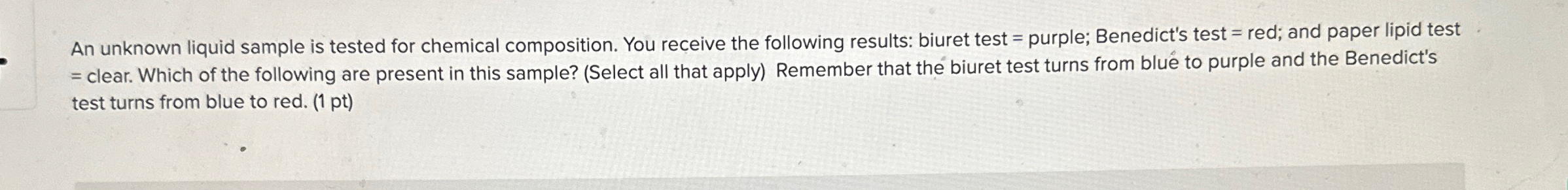 Solved An unknown liquid sample is tested for chemical | Chegg.com