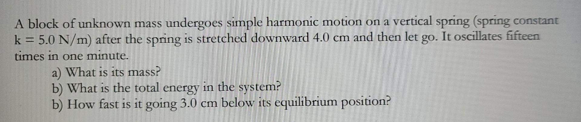 Solved A block of unknown mass undergoes simple harmonic | Chegg.com