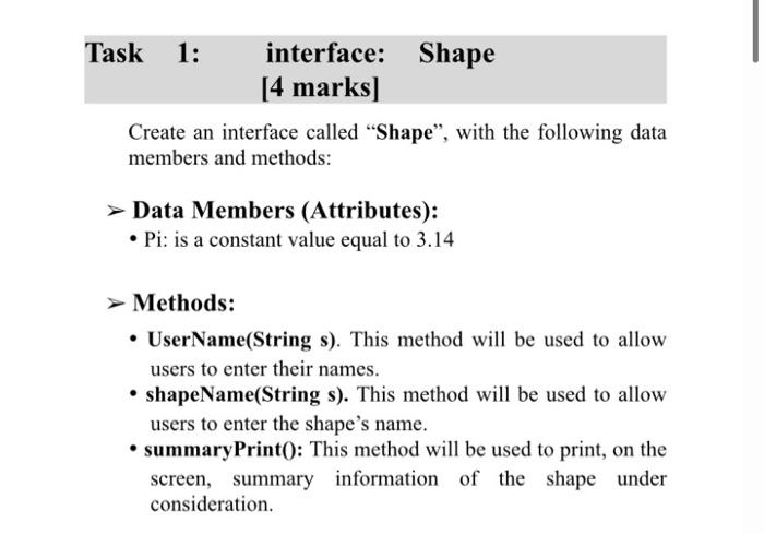 Solved Task 1: interface: Shape [4 marks] Create an | Chegg.com