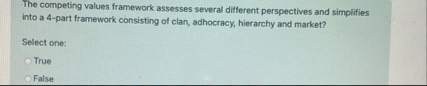 Solved The competing values framework assesses several | Chegg.com