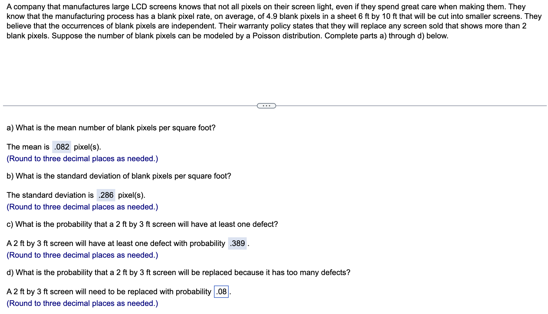 Solved A company that manufactures large LCD screens knows | Chegg.com