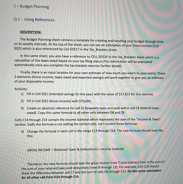 1 - Budget Planning Q1 - Using References | Chegg.com
