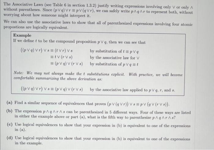 Solved The Associative Laws (see Table 6 in section 1.3.2) | Chegg.com