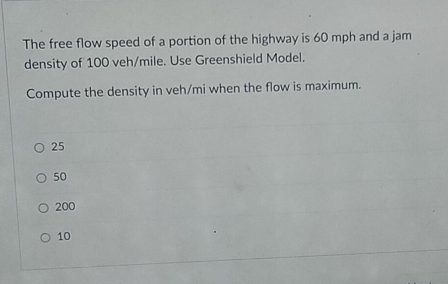 Solved The free flow speed of a portion of the highway is 60 | Chegg.com