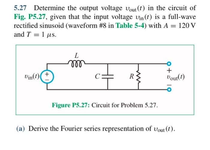 Solved 5.27 Determine the output voltage Vout (t) in the | Chegg.com