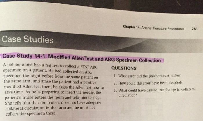 Solved Chapter 14: Arterial Puncture Procedures 281 Case | Chegg.com