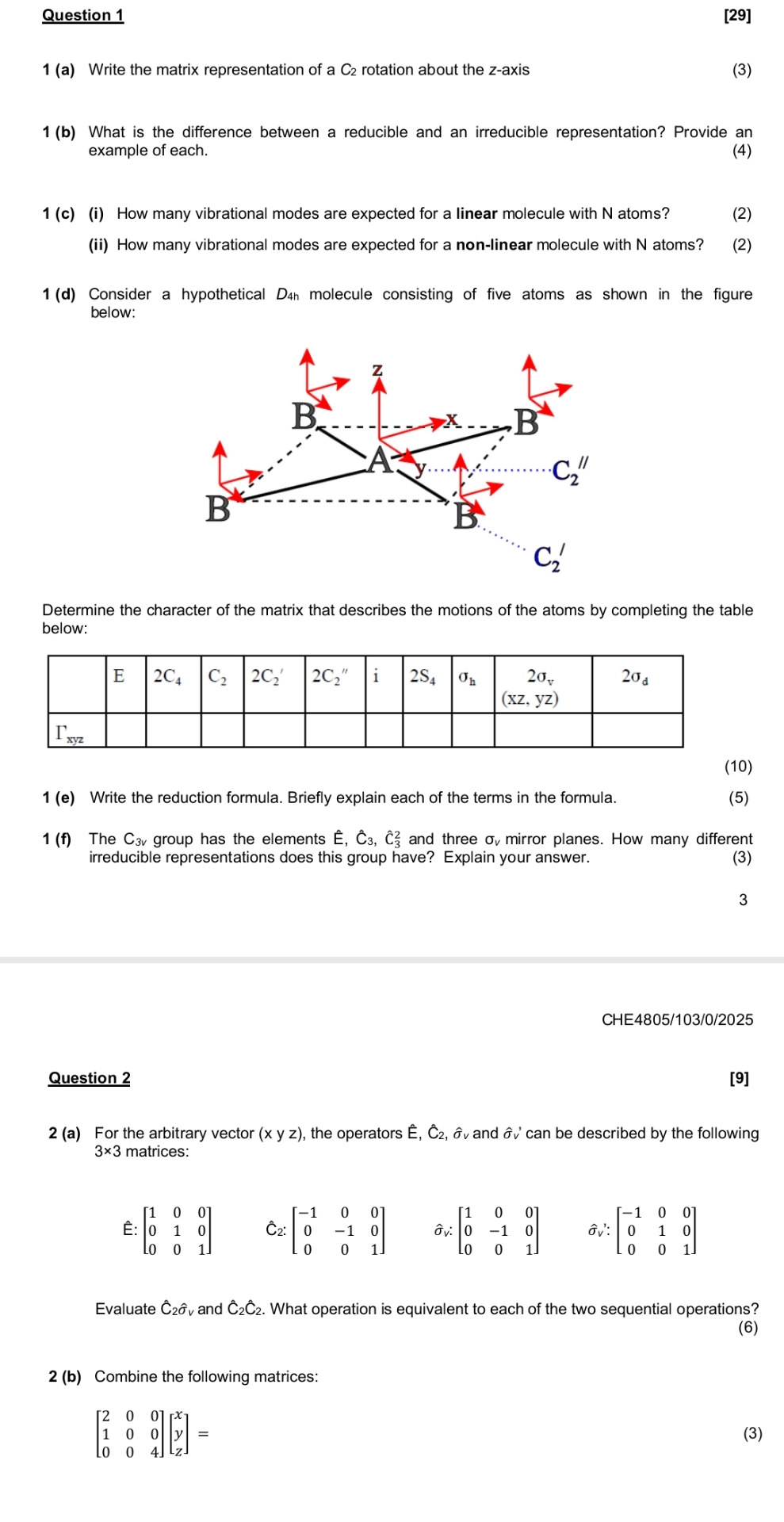 Solved Question 1 29 1 A Write The Matrix Representat 8055