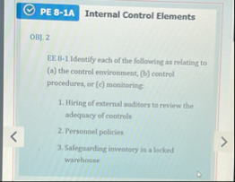 Solved Internal Control ElementsOBI 2EE B-1 ﻿Identify each | Chegg.com