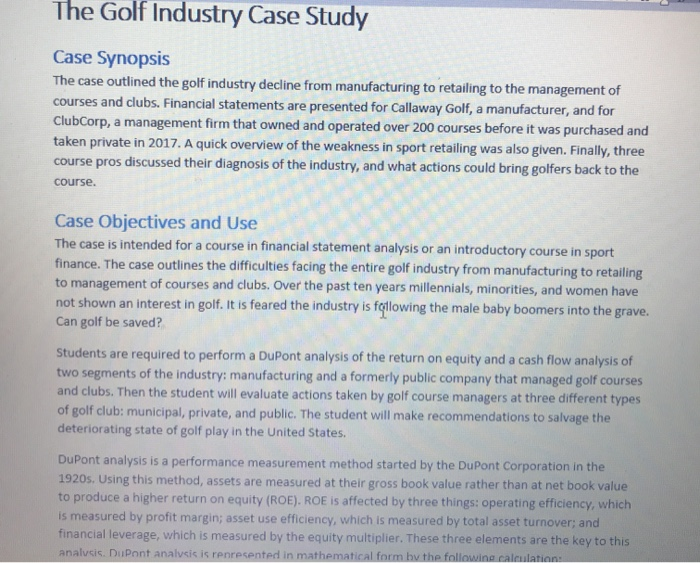 The Golf Industry Case Study Case Synopsis The case | Chegg.com