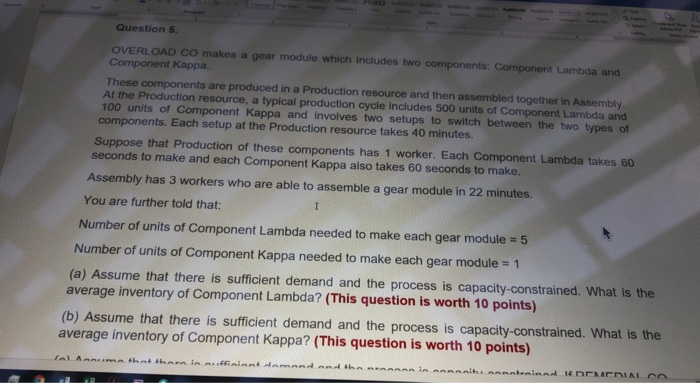 Question 6. OVERLOAD CO makes a gear module which | Chegg.com