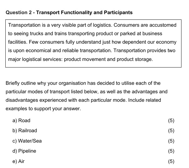 Solved Question 2 - ﻿Transport Functionality and | Chegg.com