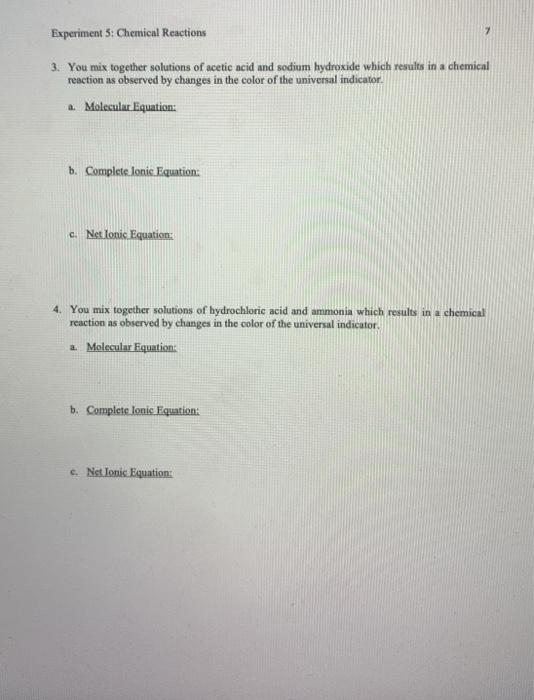 Solved Experiment 5: Chemical Reactions 6 Post Lab | Chegg.com