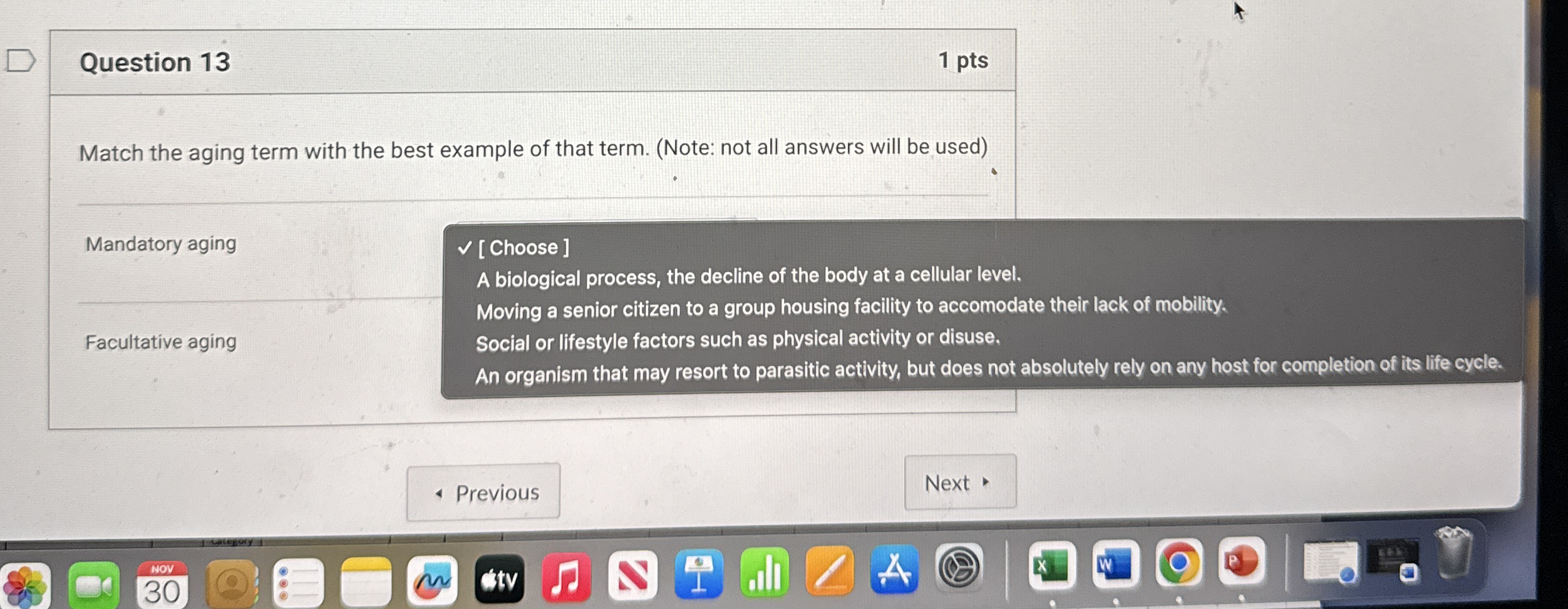 Solved Question 131 ﻿ptsMatch the aging term with the best | Chegg.com