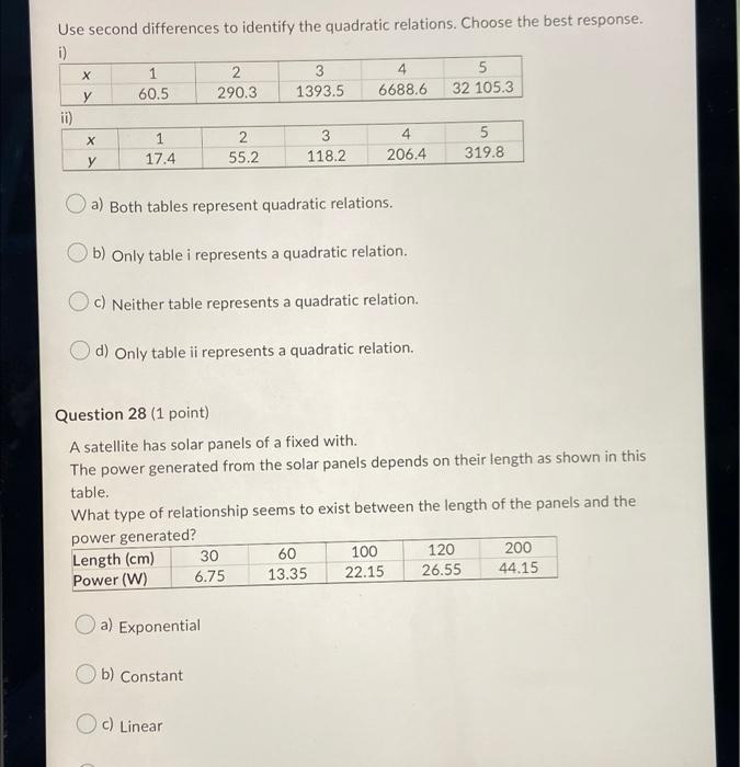 Solved Use second differences to identify the quadratic | Chegg.com