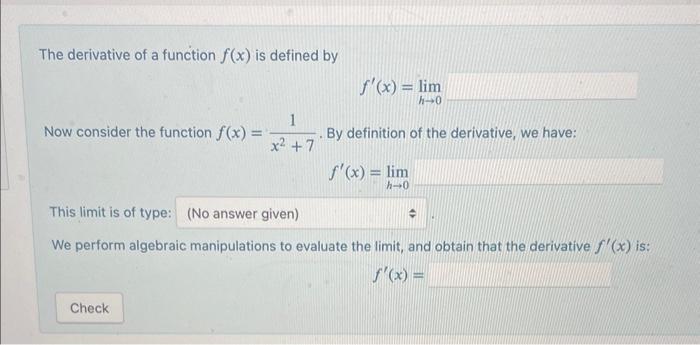 Solved The derivative of a function f(x) is defined by | Chegg.com