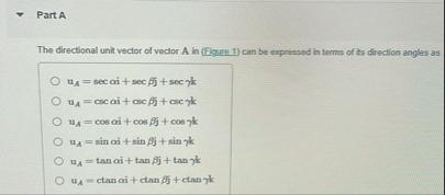 Solved Part AThe directional unit vector of vector A ﻿in | Chegg.com