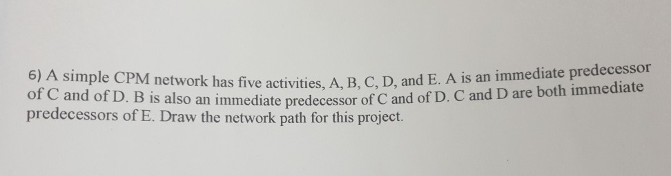 Solved 6) A simple CPM network has five activities, A, B, C, | Chegg.com