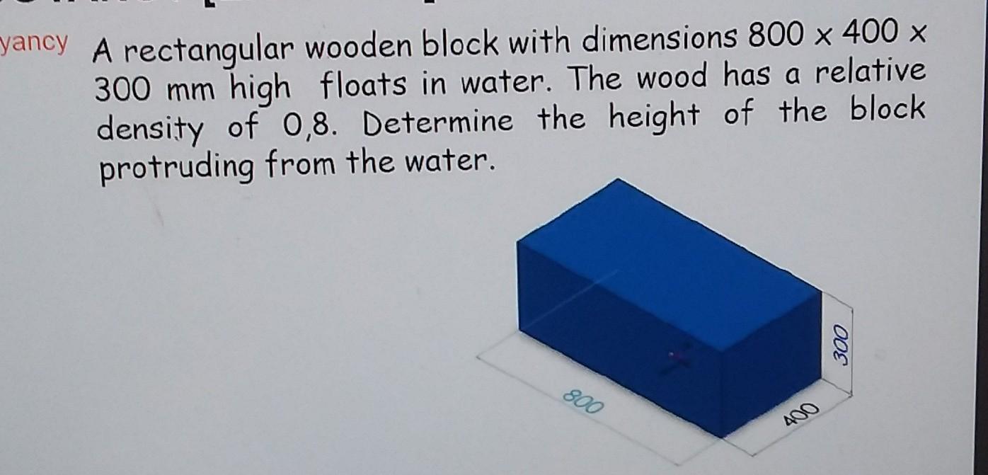 Solved A rectangular wooden block with dimensions 800×400× | Chegg.com