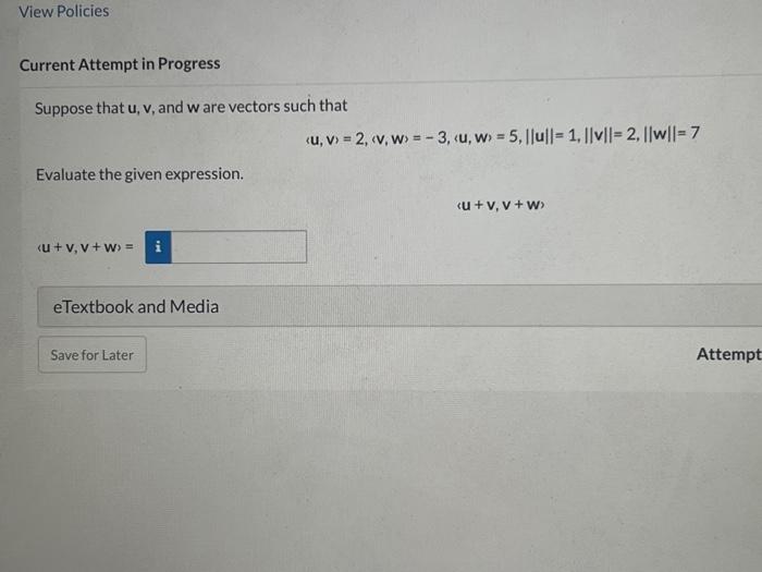Solved Suppose that u,v, and w are vectors such that | Chegg.com