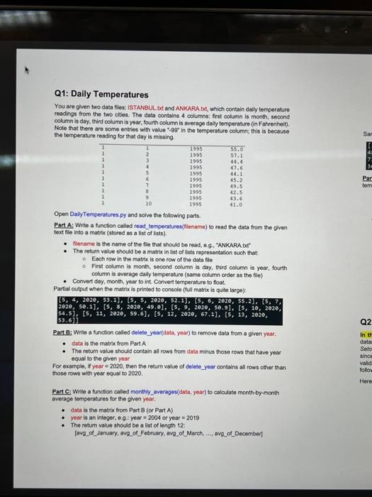 Q1: Daily Temperatures You are given two data files: | Chegg.com