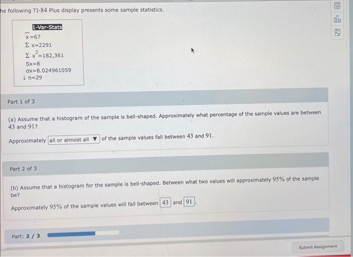 Solved he following TI-84 Plus display presents some sample | Chegg.com