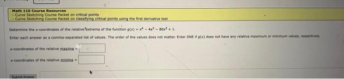 Solved Math 110 Course Resources - Curve Sketching Course | Chegg.com