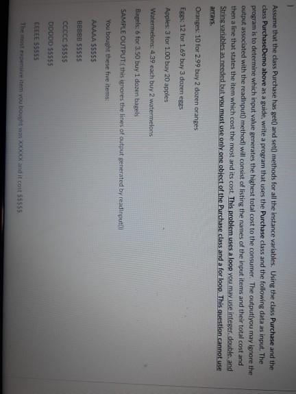 Solved public class Purchase private String name: private | Chegg.com