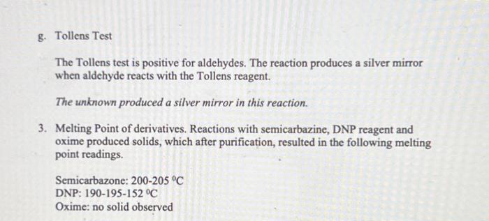 g. Tollens Test The Tollens test is positive for | Chegg.com