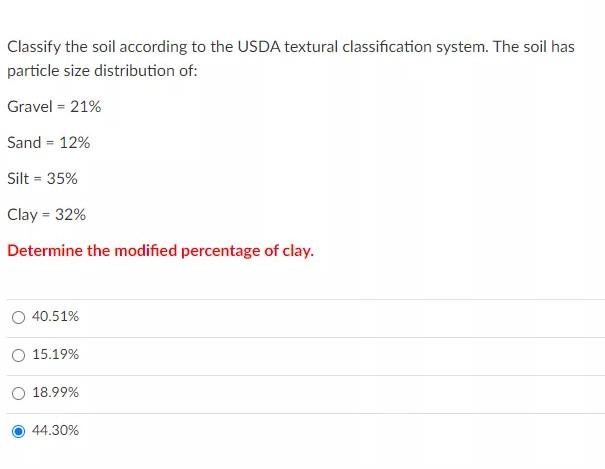 Solved Classify the soil according to the USDA textural | Chegg.com