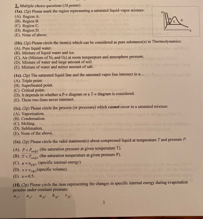 Solved 1. Multiple choice questions (16 points) (1a). (2p) | Chegg.com