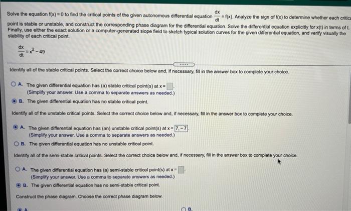 Solved dx Solve the equation f(x) = 0 to find the critical | Chegg.com