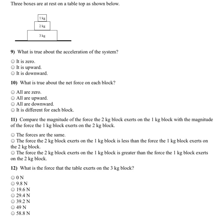 Solved Three boxes are at rest on a table top as shown | Chegg.com