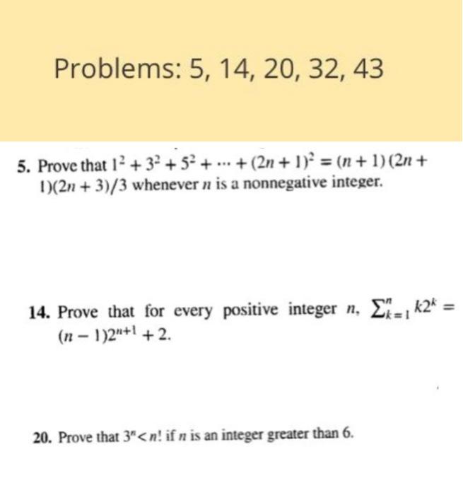 Solved Problems: 5, 14, 20, 32, 43 5. Prove that 12 + 32 +52 | Chegg.com