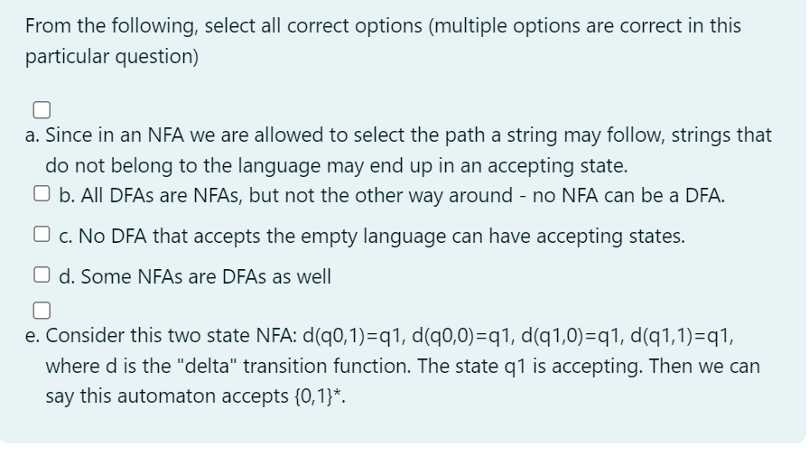 Solved From the following, select all correct options | Chegg.com