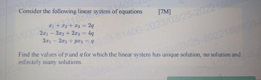 Solved Consider The Following Linear System Of Equations