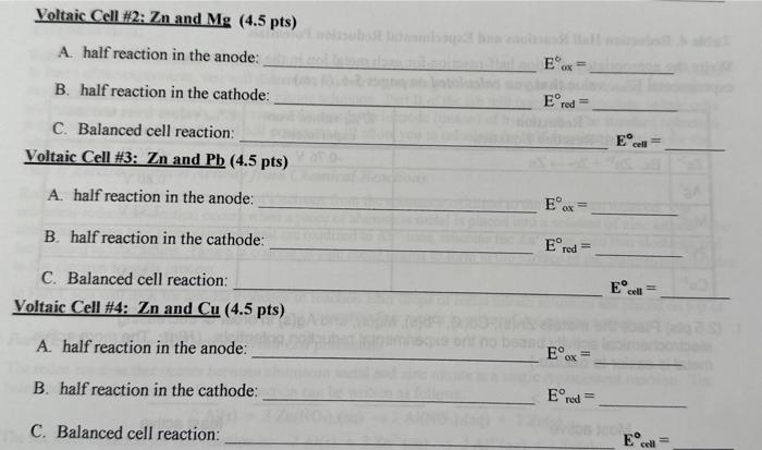 Solved Part II. Data Table 2: Voltaic Cell Data. For each | Chegg.com
