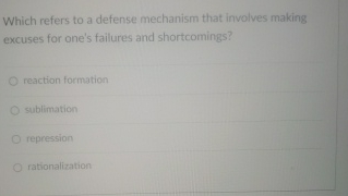 Solved Which refers to a defense mechanism that involves | Chegg.com