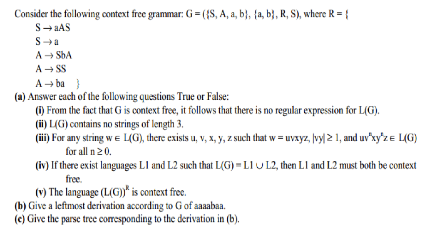 Solved Consider the following context free grammar: | Chegg.com