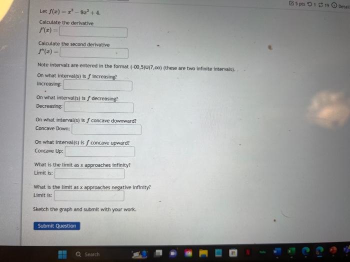 Solved Let f(x)=x3−9x2+4 Calculate the derivative f′(x)= | Chegg.com