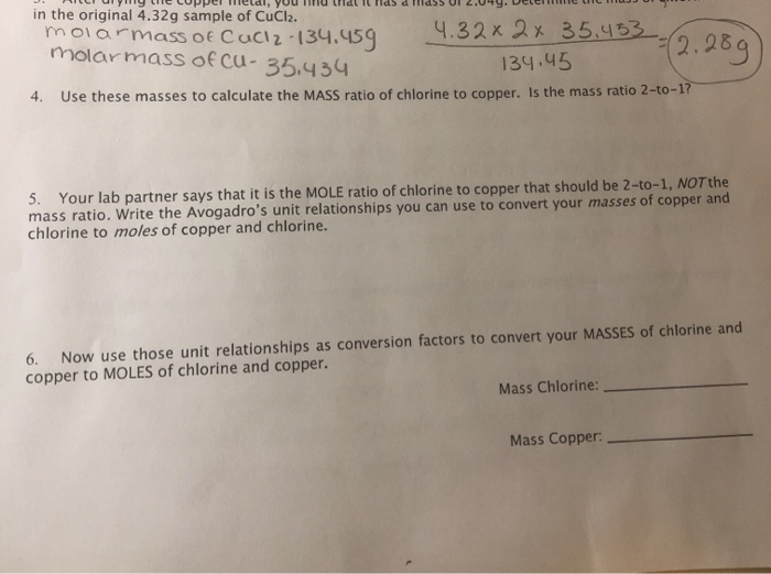 in the original 4.32g sample of CuCl2. morarmass of | Chegg.com