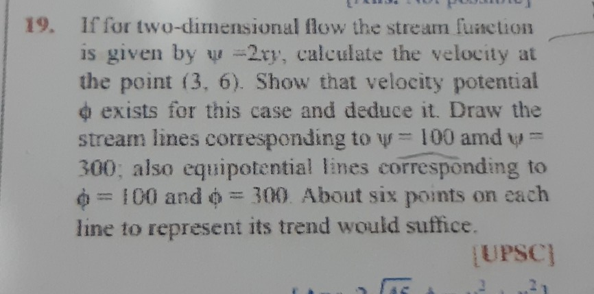 Solved 19. If for two-dimensional flow the stream function | Chegg.com